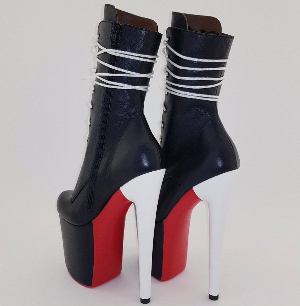 Red sole black genuine leather ankle - mid calf high boots – heels N ...